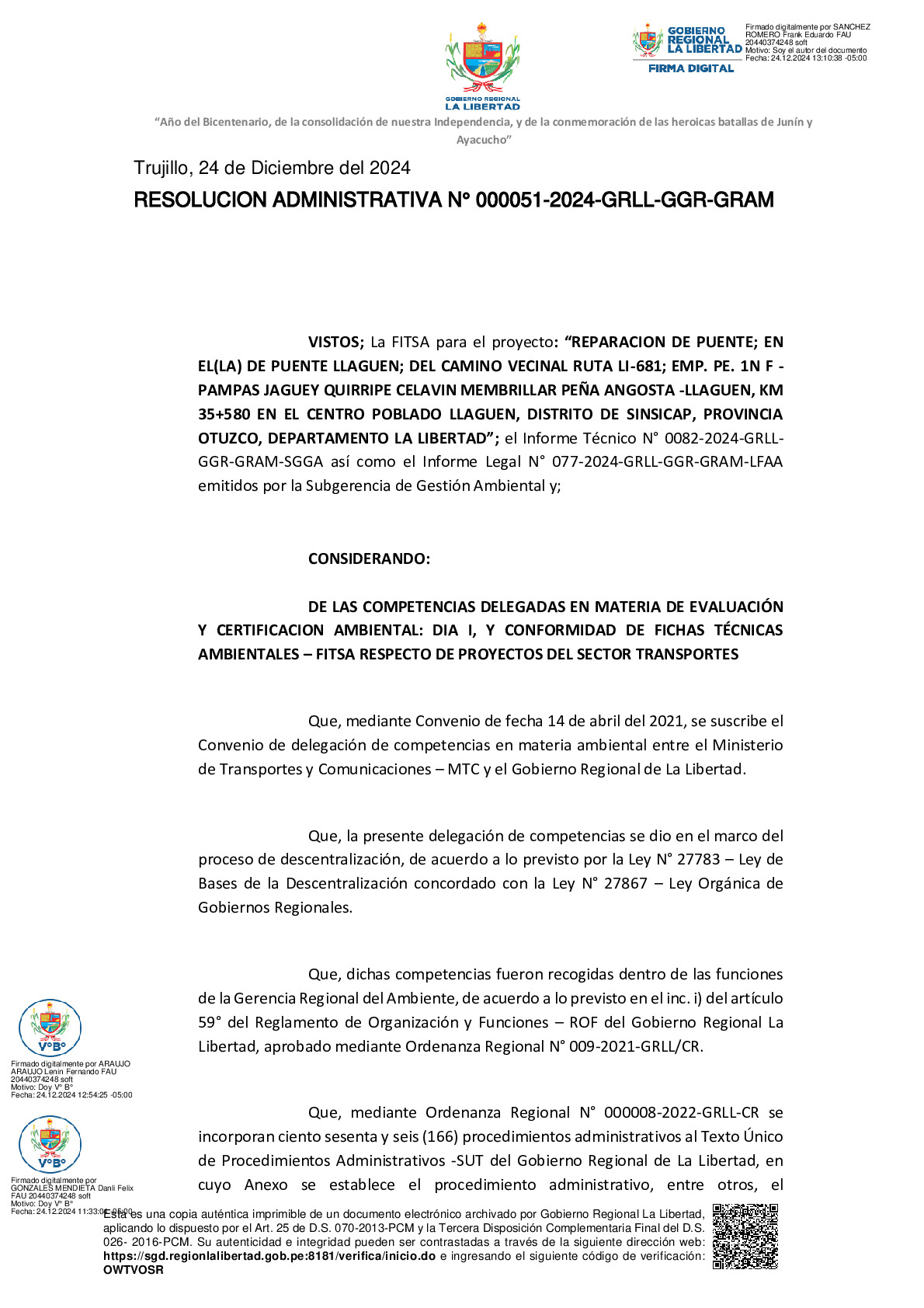 RESOLUCION ADMINISTRATIVA N° 000051-2024-GRLL-GGR-GRAM | SINIA